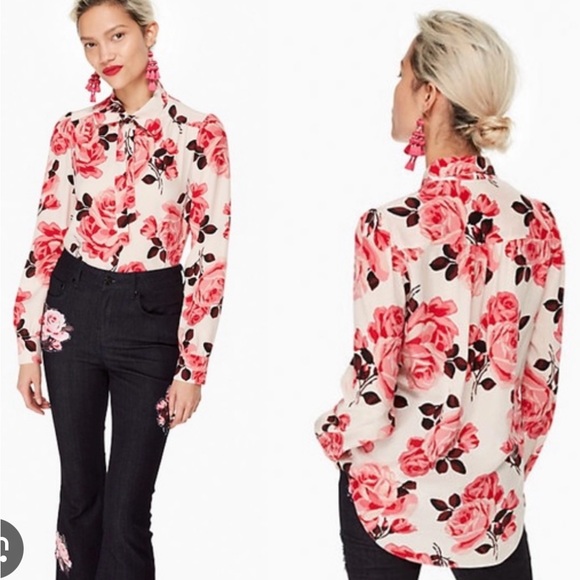 kate spade | Tops | Kate Spade Pink Floral Fitted Blouse | Poshmark